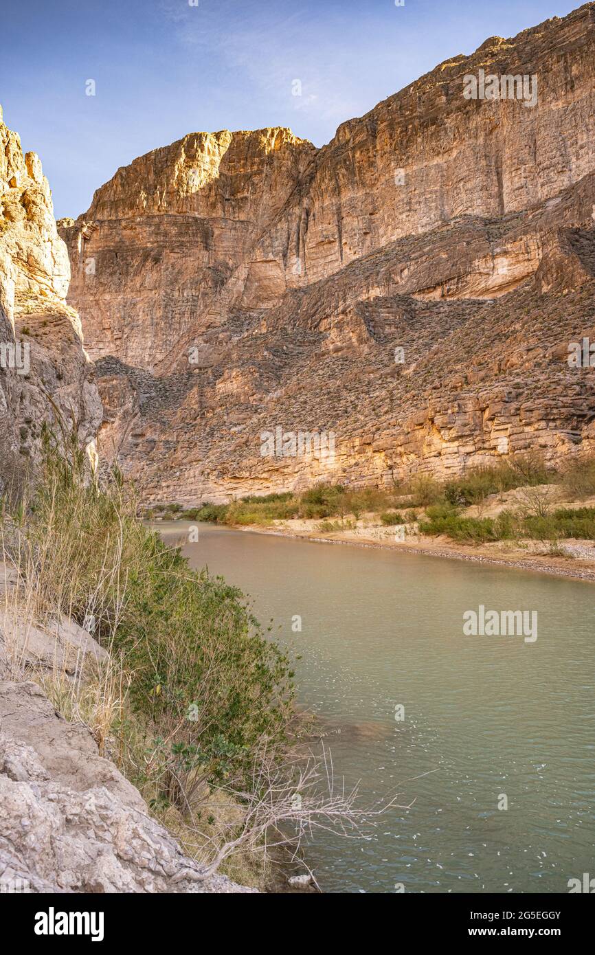 Giant Cliffs of Mexico Stand Behind The Rio Grande In Big Bend Stock ...
