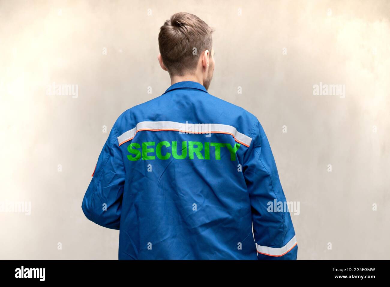 close up man person in uniform with word "security guard" on it Stock ...