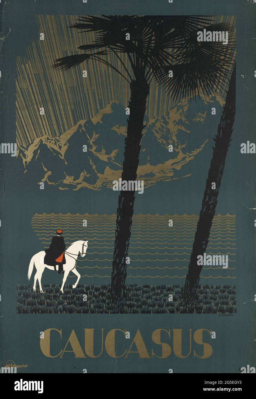A vintage travel poster for the Caucasus in the USSR (Georgia) with the ...