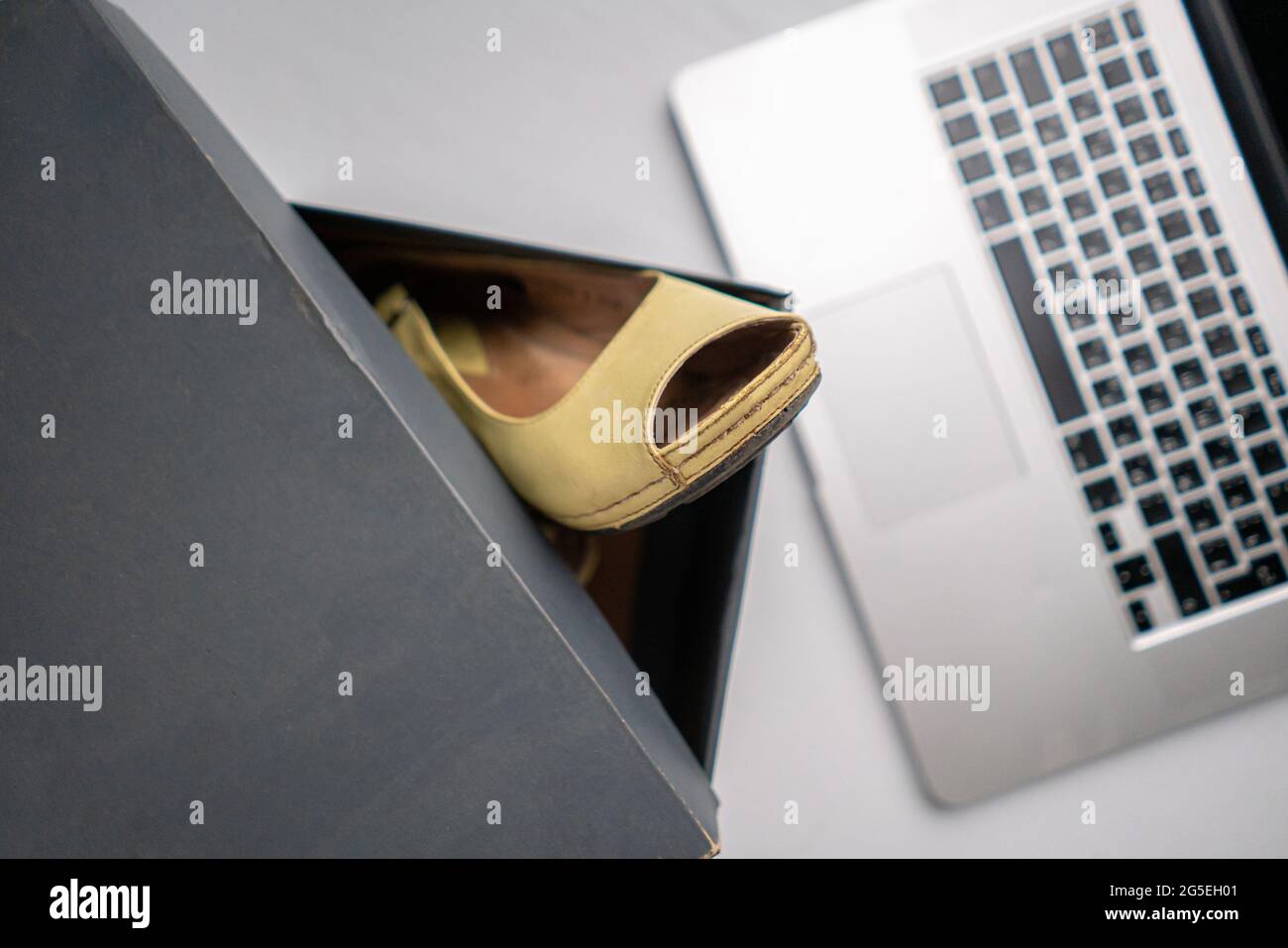 top view of box with new shoes delivery on the table Stock Photo - Alamy