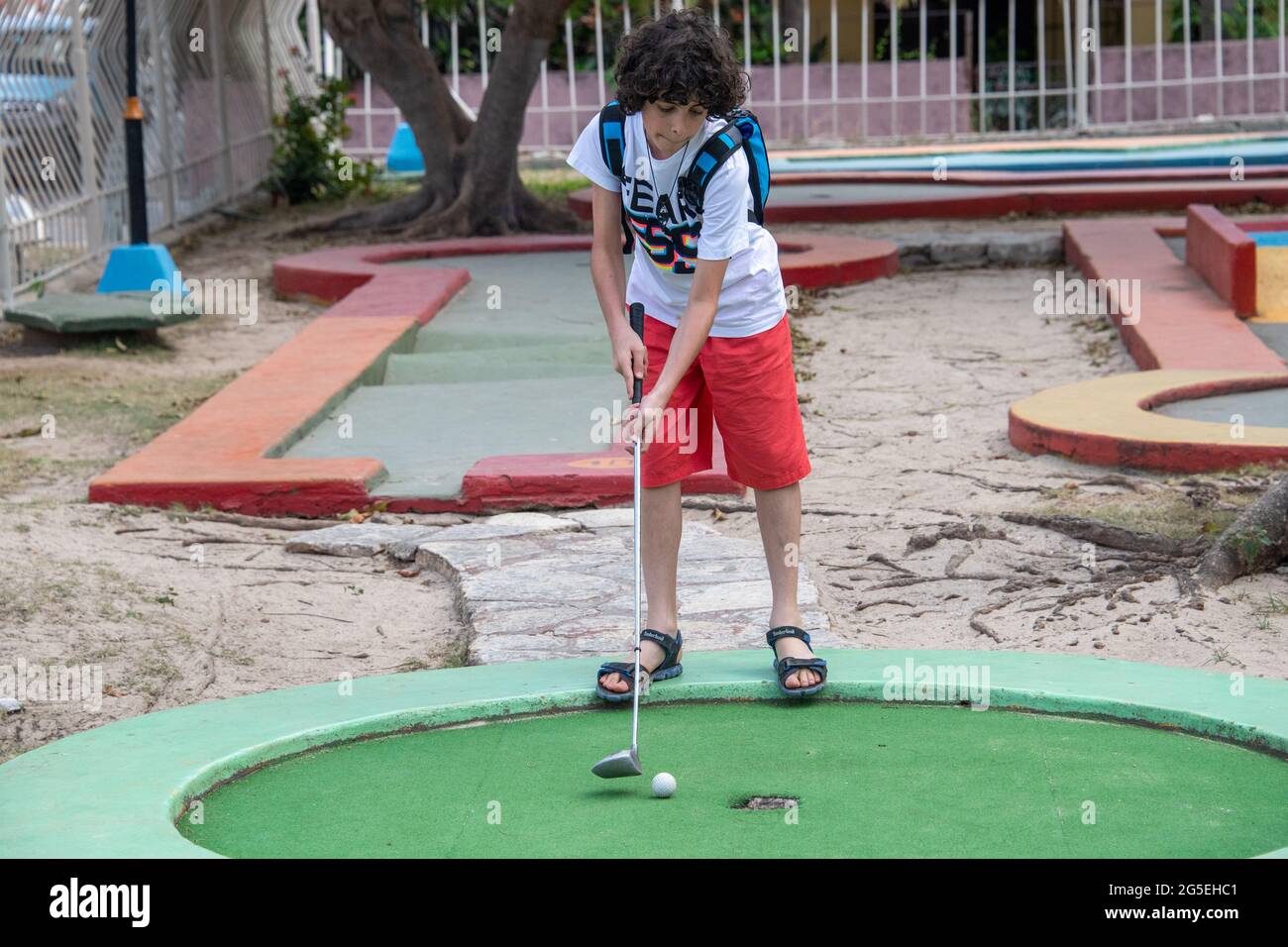 Male child boy tourist playing in El Golfito, Varadero, Cuba Stock ...