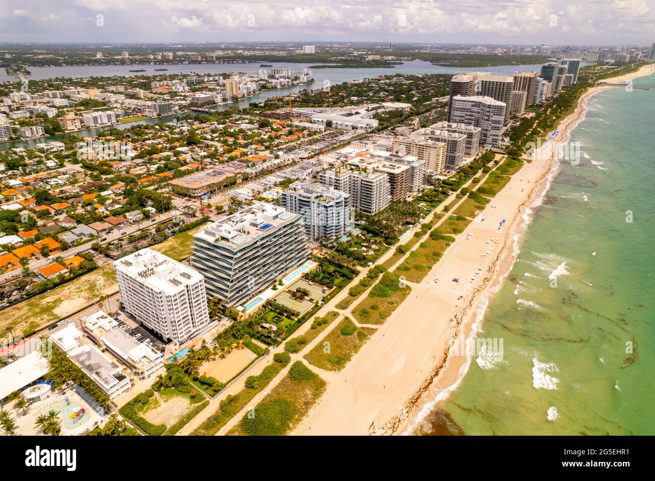 Surfside Miami Beach oceanfront condominiums shot with drone Stock ...