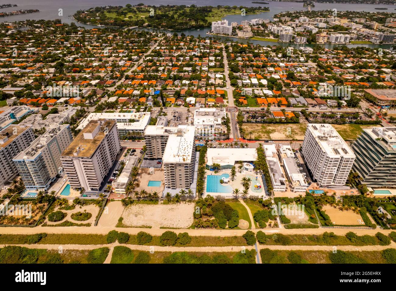 Aerial photo beachfront condominiums City of Surfside USA Stock Photo ...
