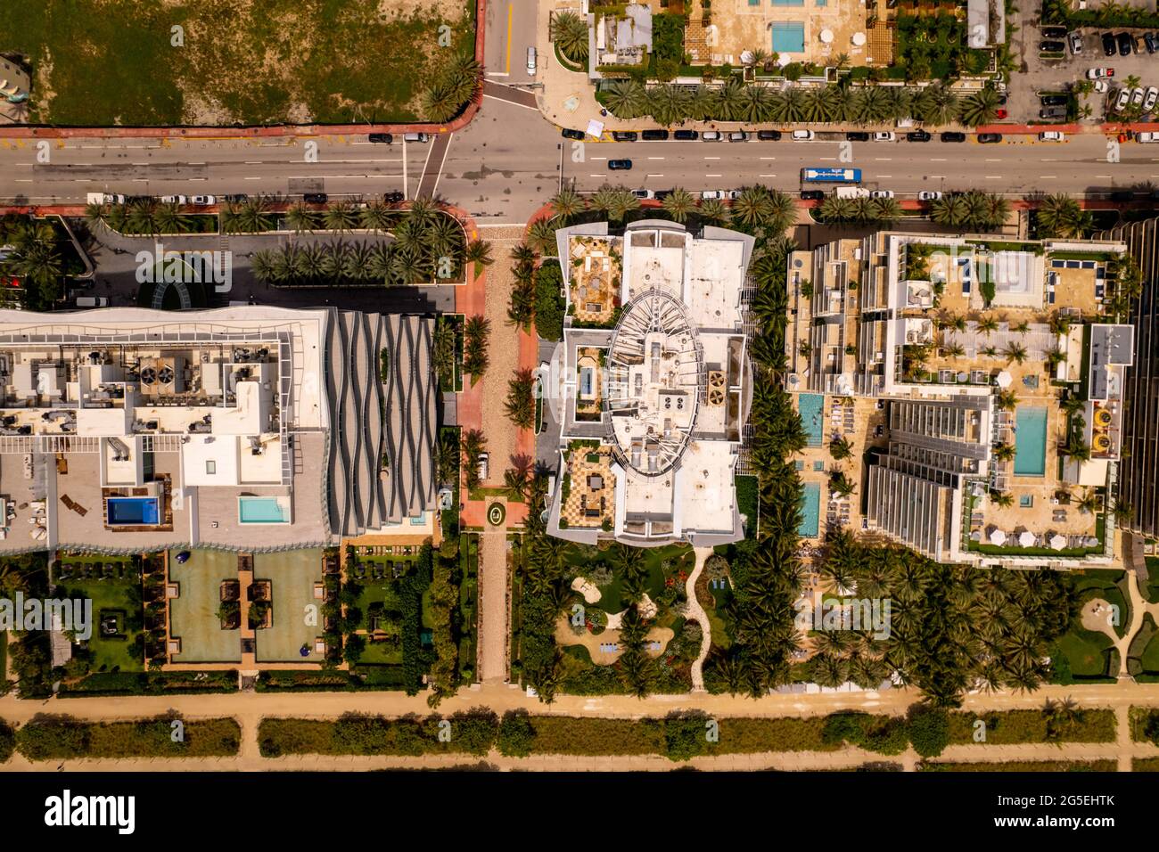 Drone photo Miami Beach condominium buildings shot from directly above ...