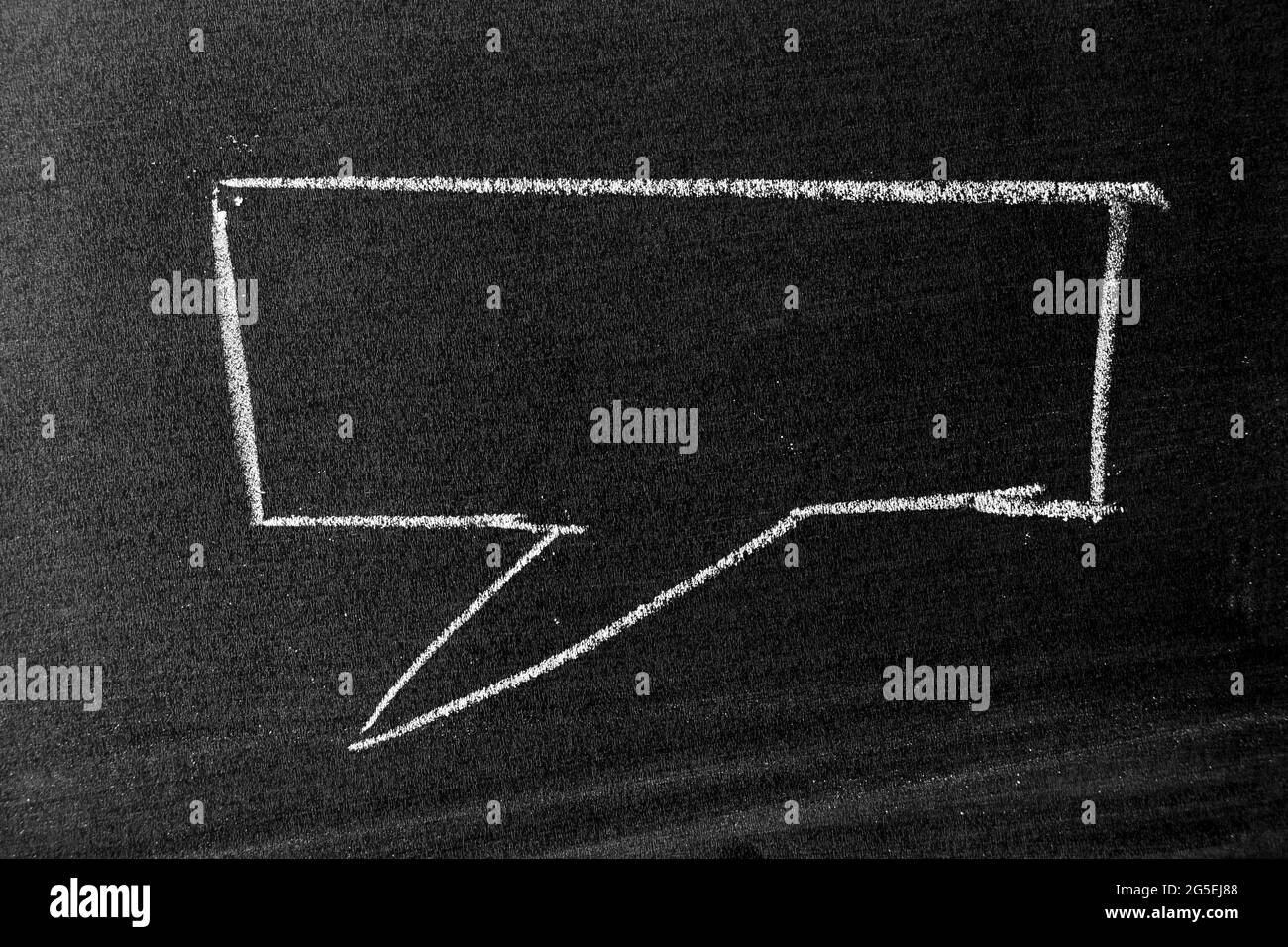 White color chalk hand drawing in square bubble speech shape with blank ...