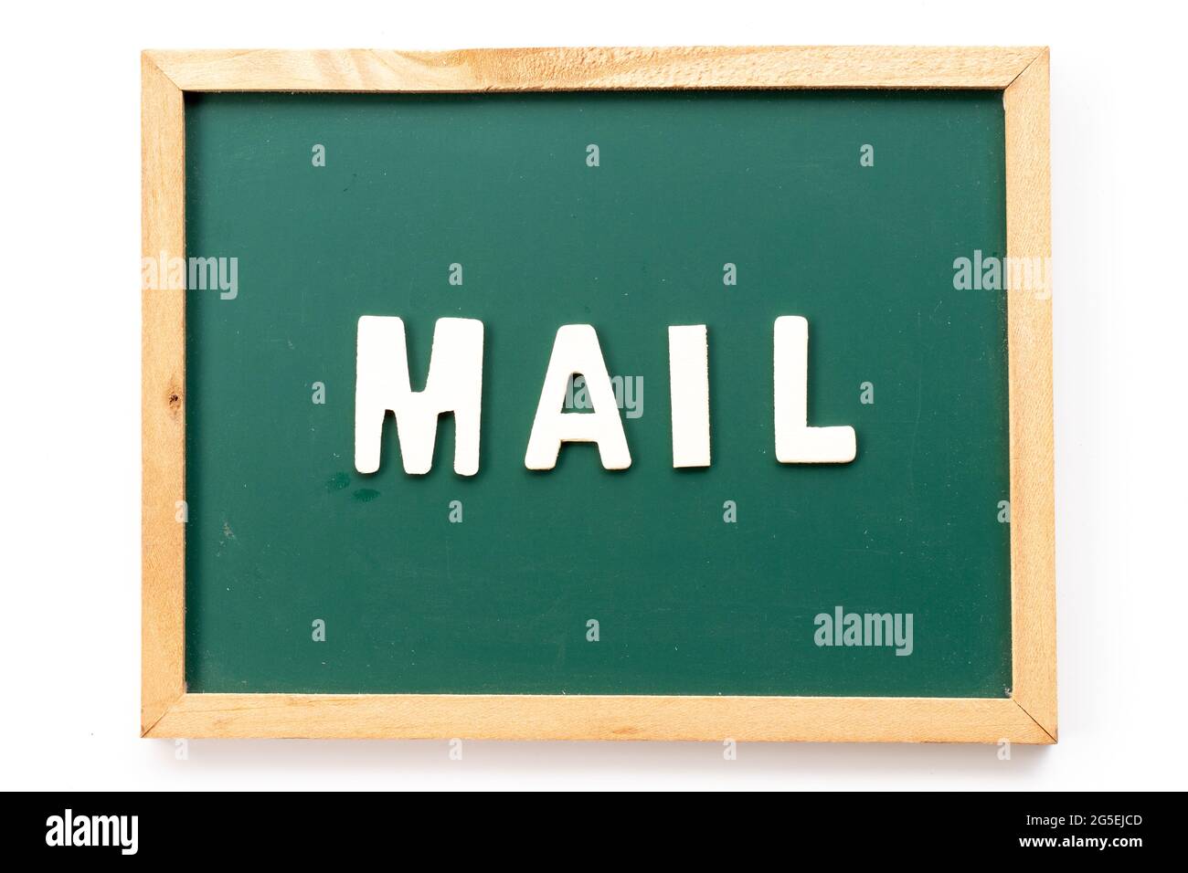 Alphabet letter in word mail in blackboard on white background Stock ...