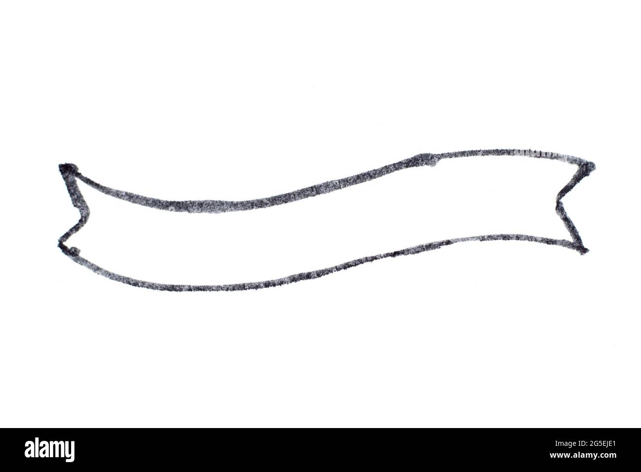 Black watercolor handdrawing of ribbon banner on white paper background ...