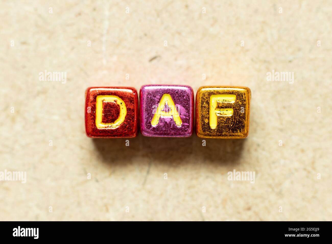 Metallic color alphabet letter block in word DAF (Abbreviation of ...