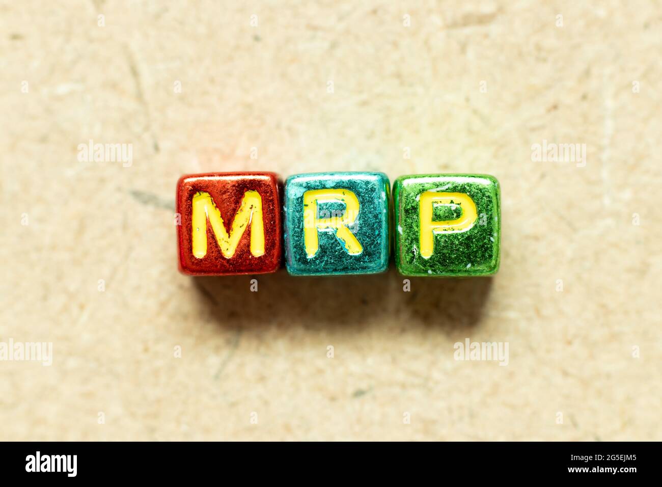 Metallic color alphabet letter block in word MRP (Abbreviation of ...