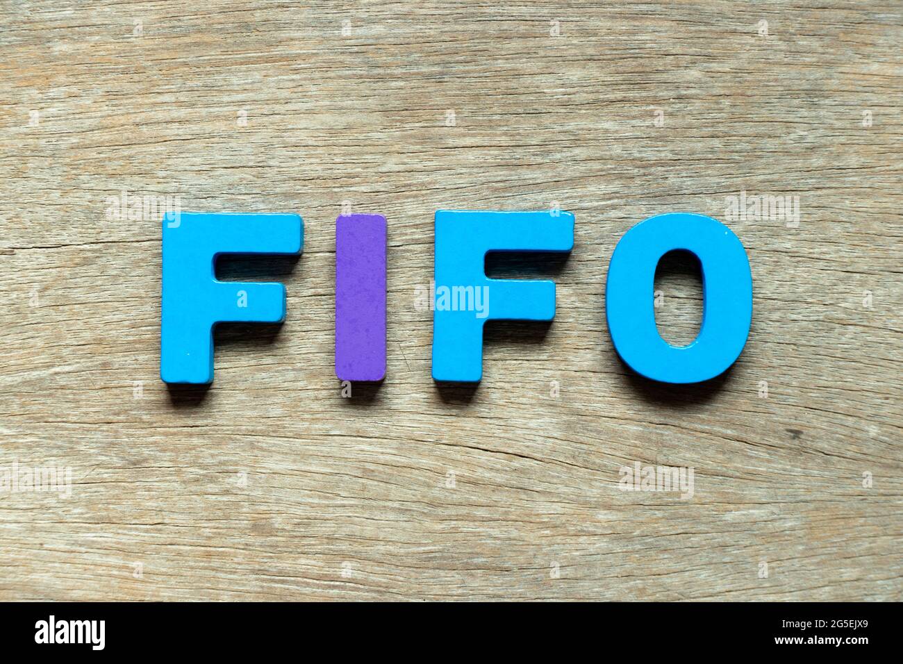 Color alphabet letter in word FIFO (Abbreviation of first in first out ...