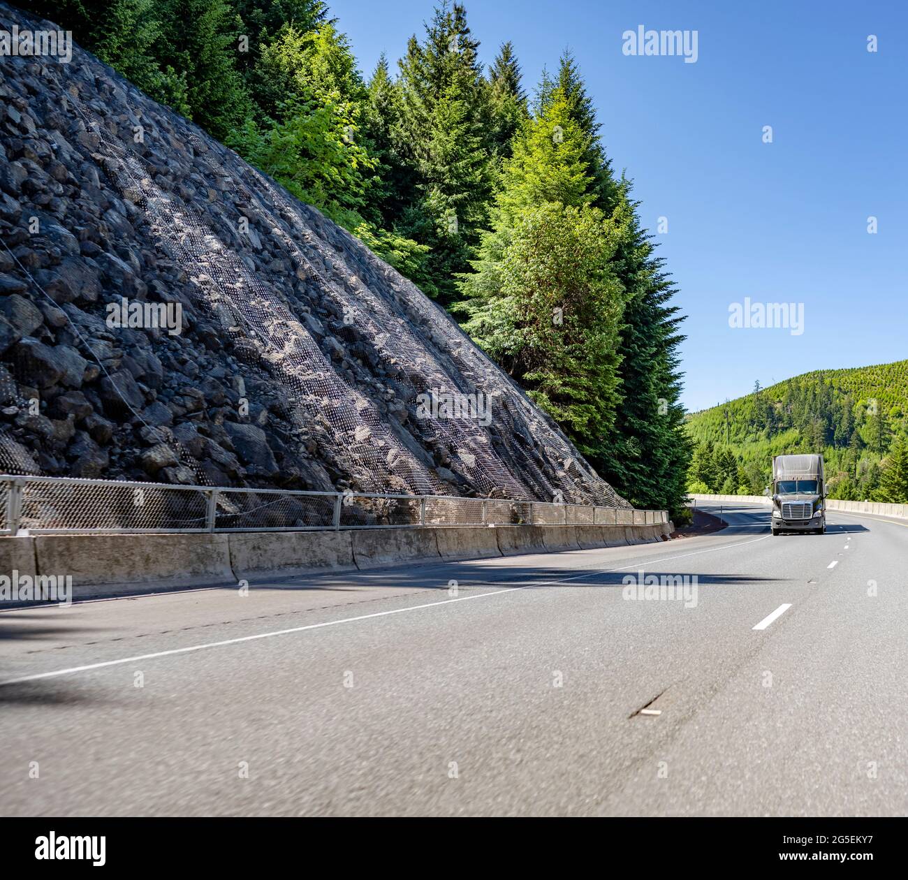 Classic gray bonnet powerful big rig long haul industrial semi truck ...