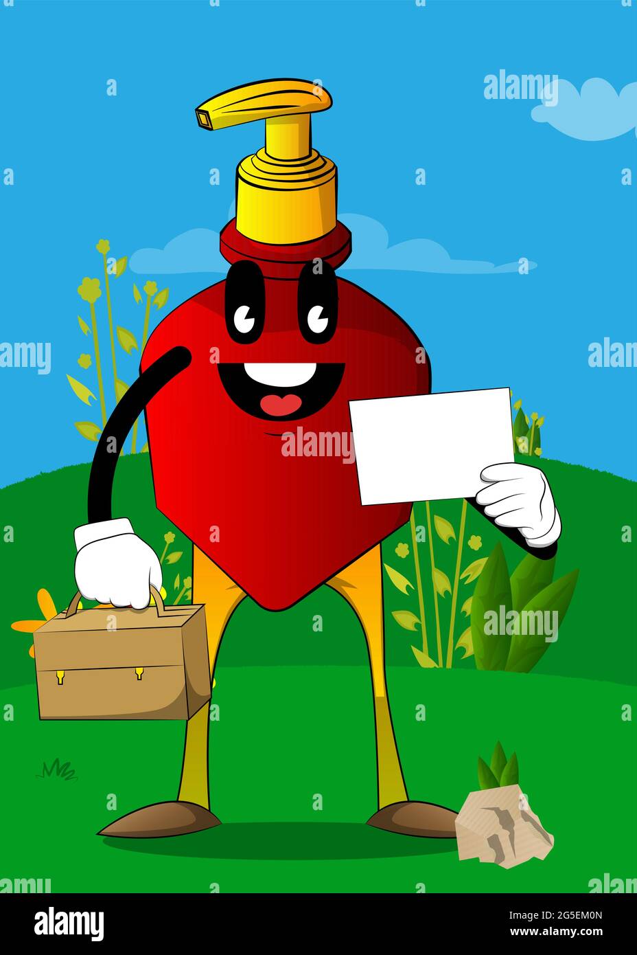 Cartoon bottle of hand sanitizer gel for hygiene with face with ...