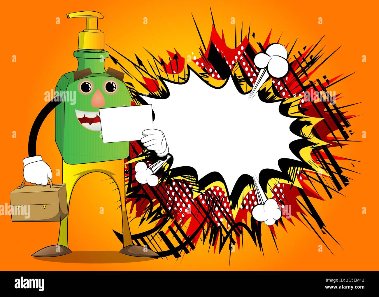 Cartoon bottle of hand sanitizer gel for hygiene with face with ...