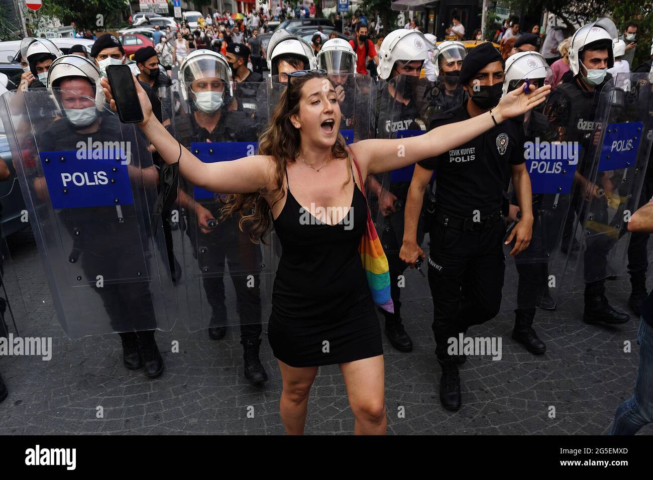 Istanbul, Turkey. 26th June, 2021. A protester shouting slogans in ...