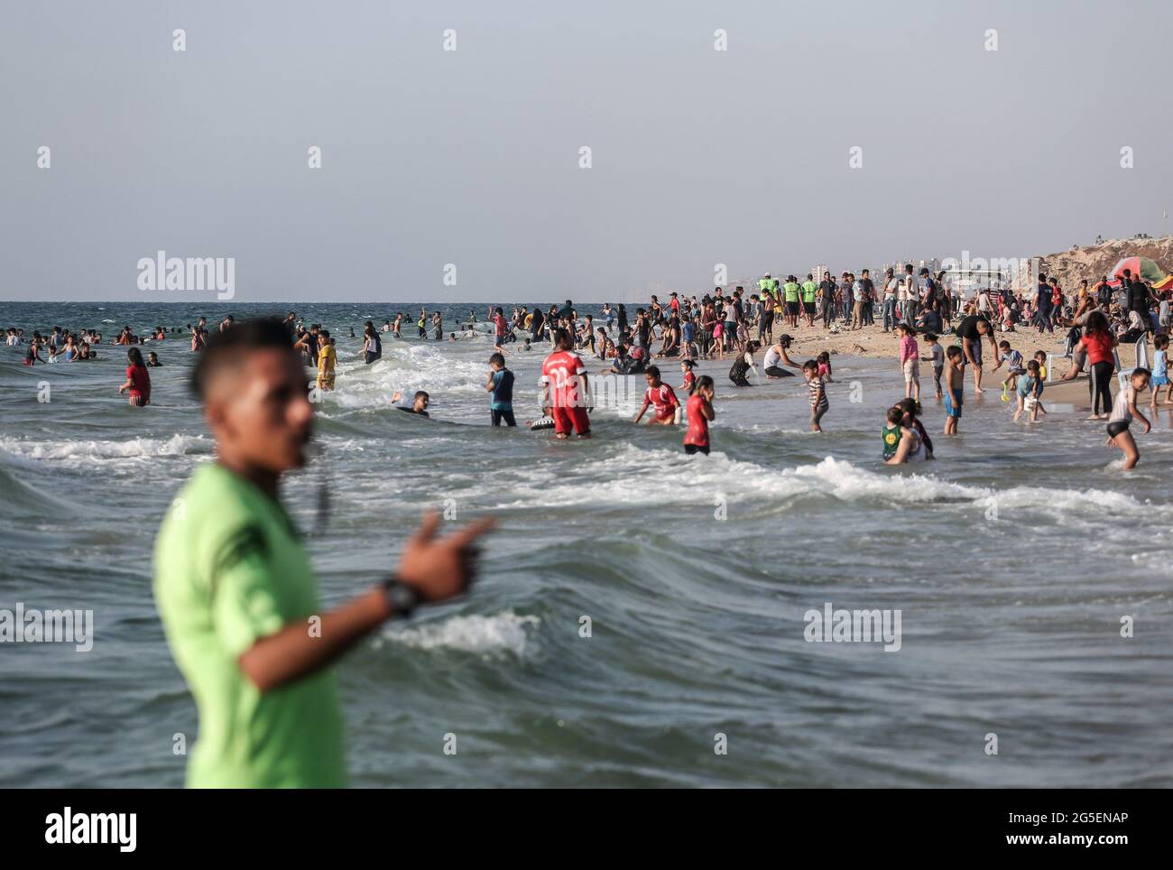 Gaza, Palestine. 25th June, 2021. People having fun on the beach in ...