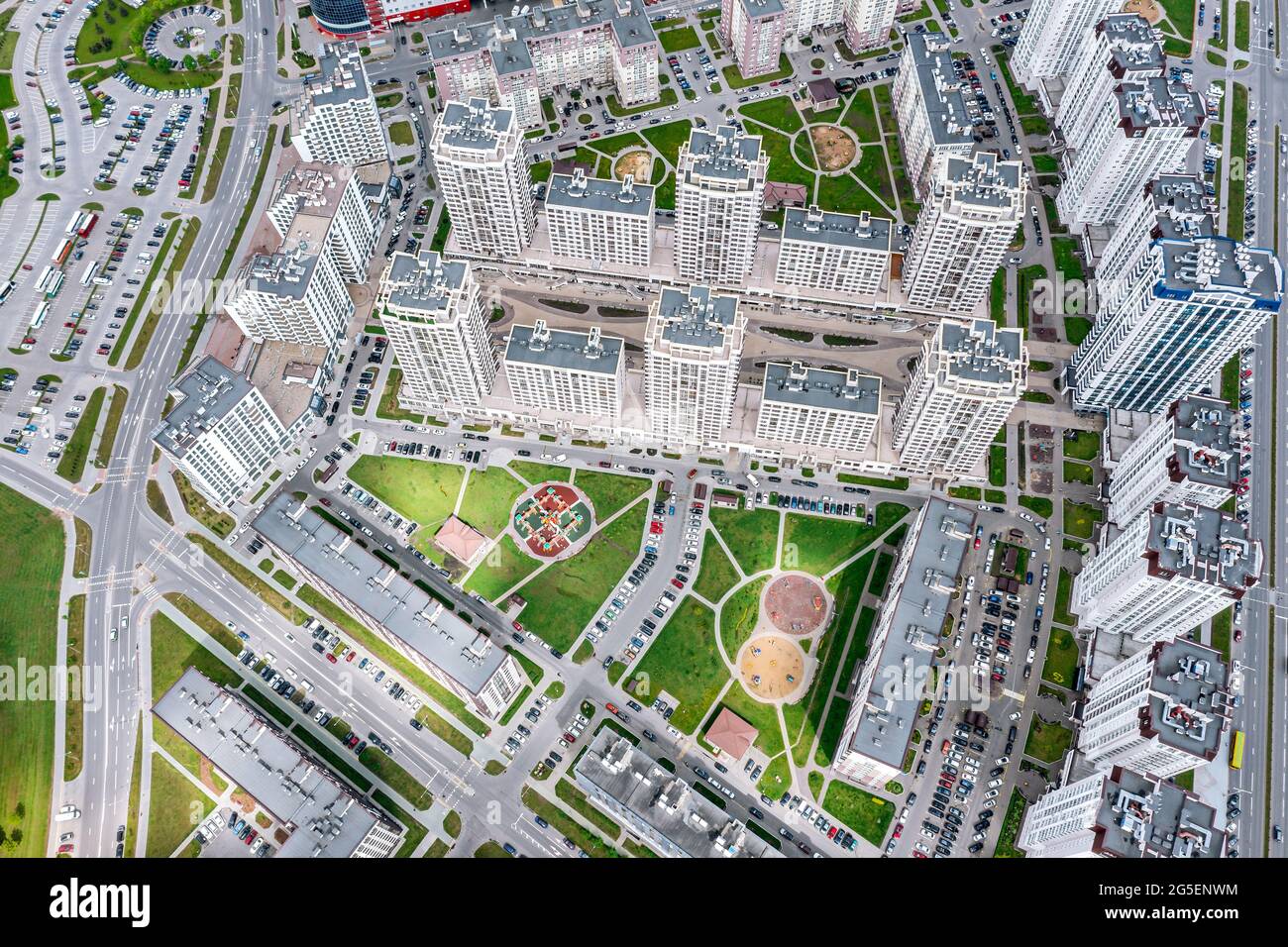 modern high-rise apartment buildings in a new residential area. aerial ...