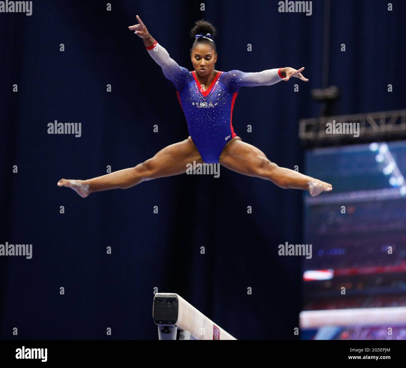 June 25, 2021: Jordan Chiles performs on the balance beam during Day 1 ...