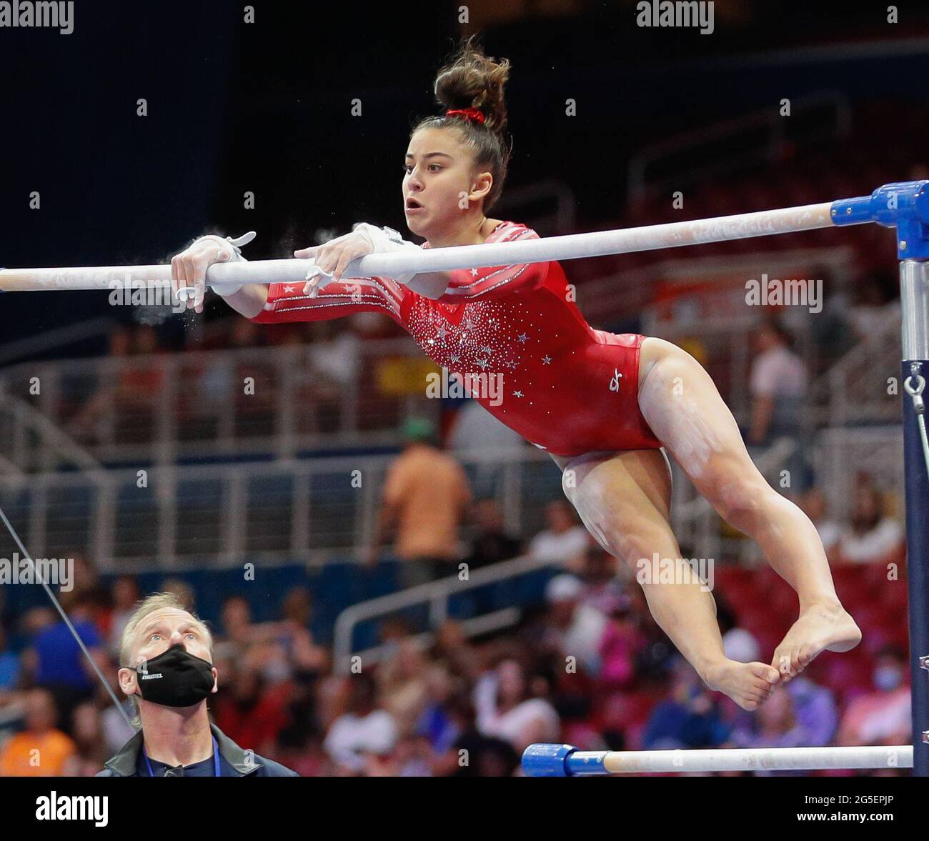June 25, 2021: Addison Fatta performs on the uneven parallel bars ...
