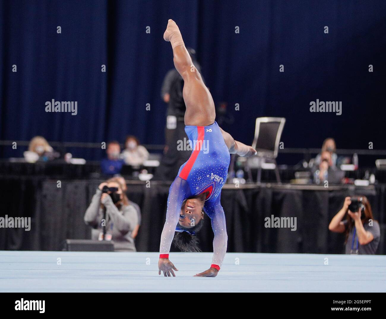 June 25, 2021: Simone Biles starts a tumbling pass during Day 1 of the 2021 U.S. Women's ...