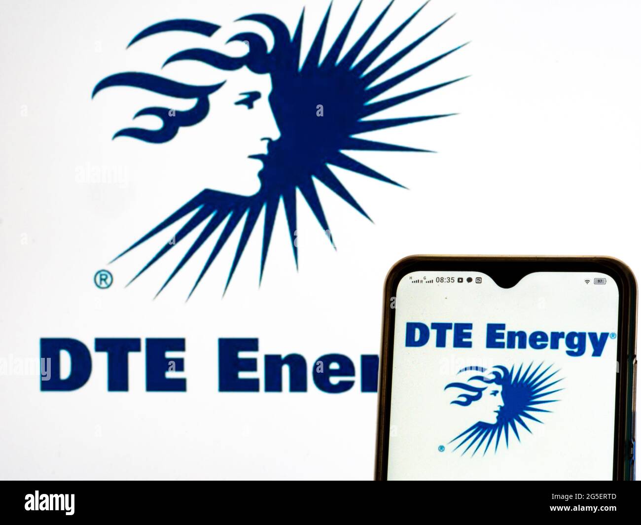 In this photo illustration a DTE Energy Co. logo seen displayed on a ...