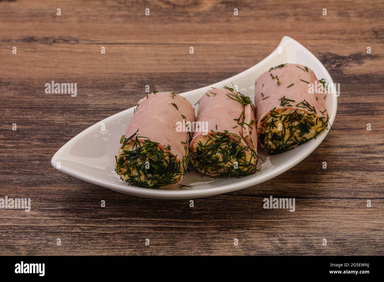 Ham roll snack with cheese and garlic Stock Photo - Alamy