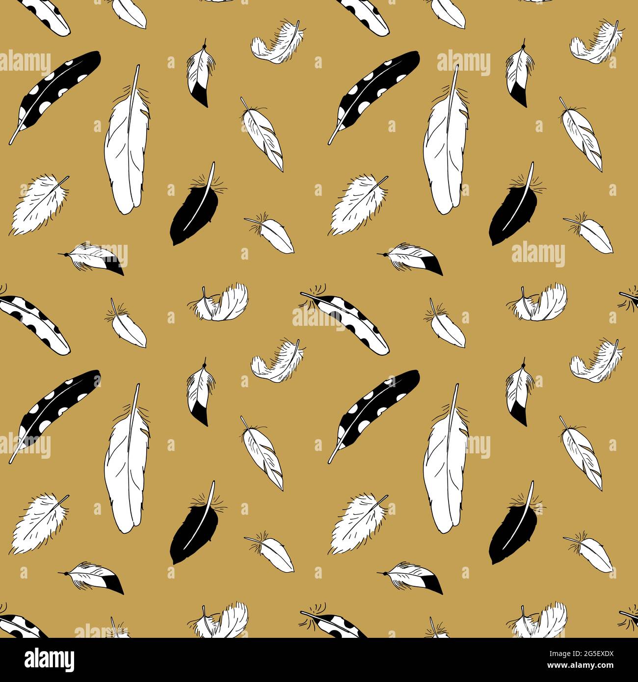 Seamless pattern with hand drawn doodle boho feathers. Bohemian texture ...