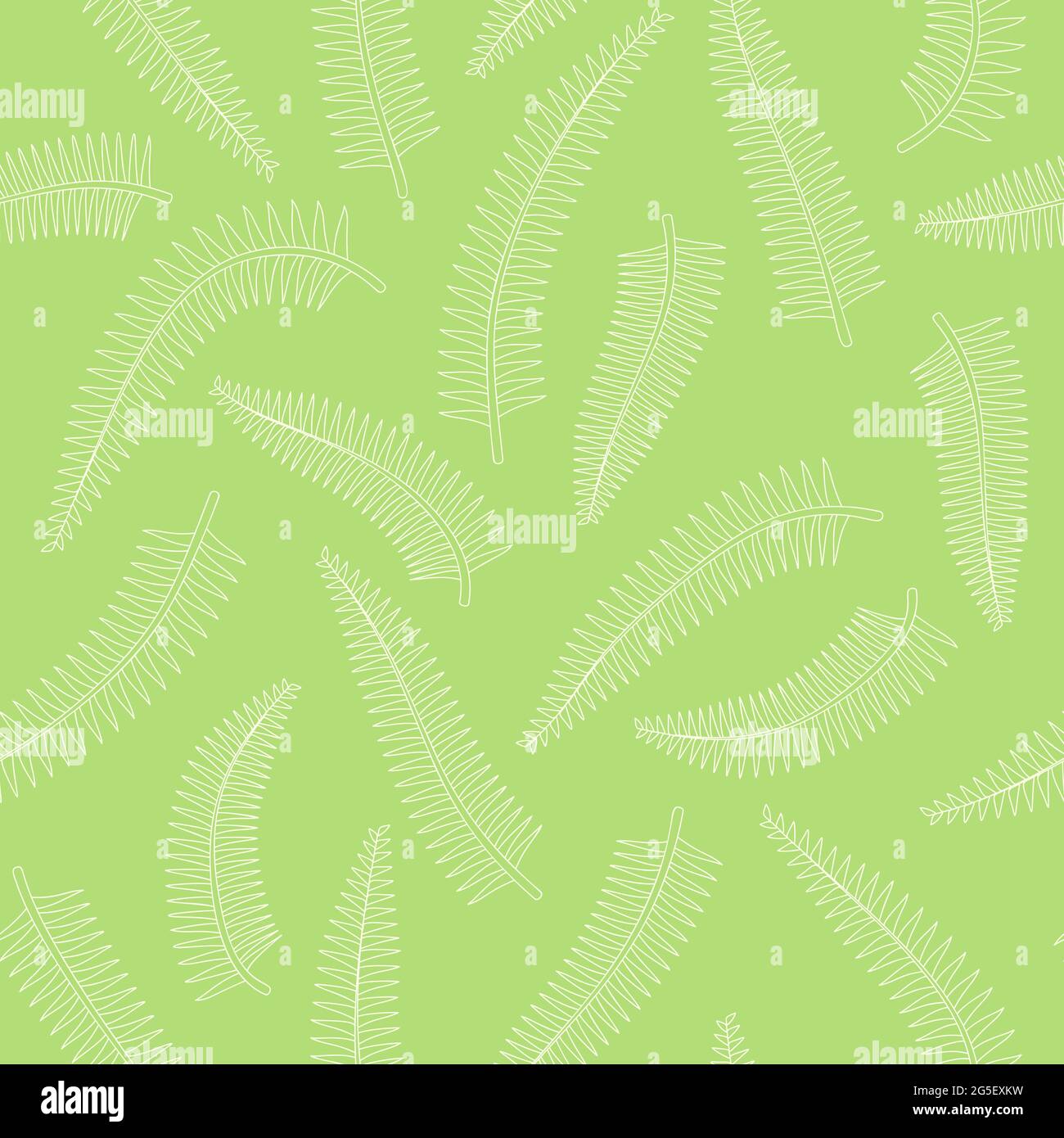 Tropical fern leaves white outline drawing seamless pattern. green ...
