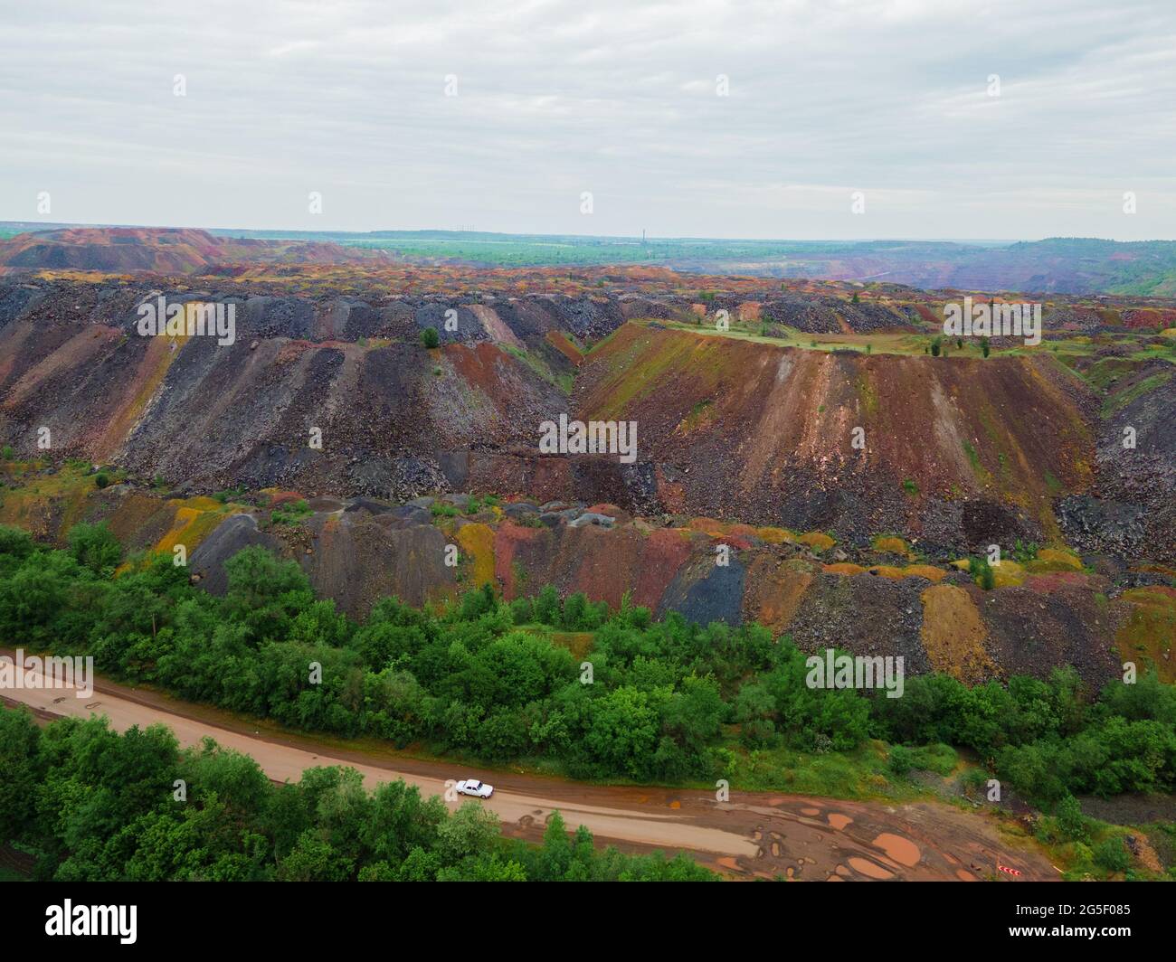 overhead top view of ore mine environment pollution Stock Photo - Alamy