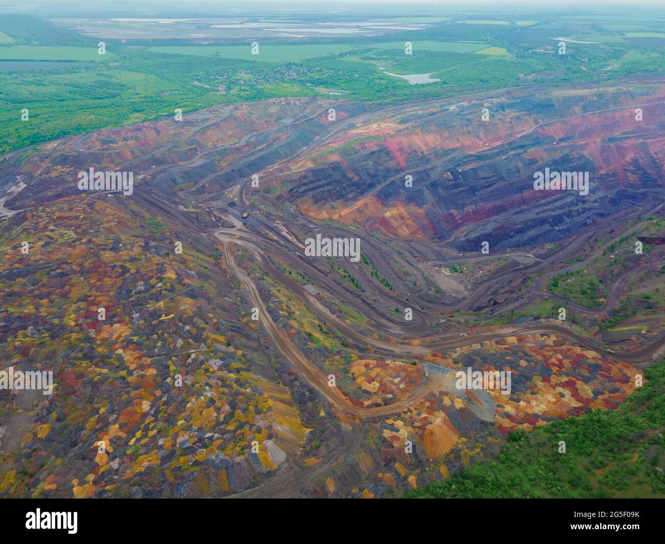 overhead top view of ore mine environment pollution Stock Photo - Alamy