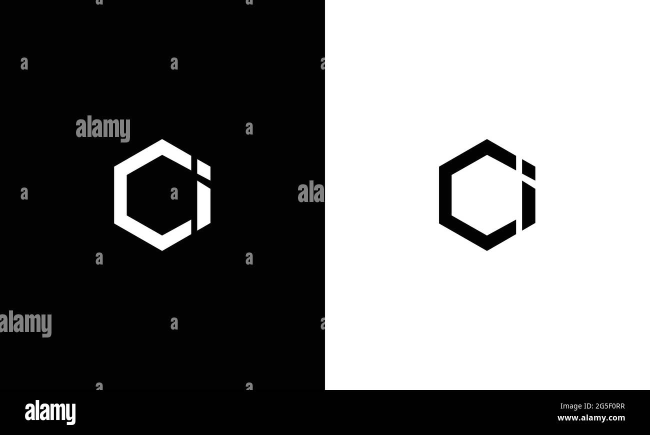 Abstract initial letter CI OI. Vector letter logo with white and black ...