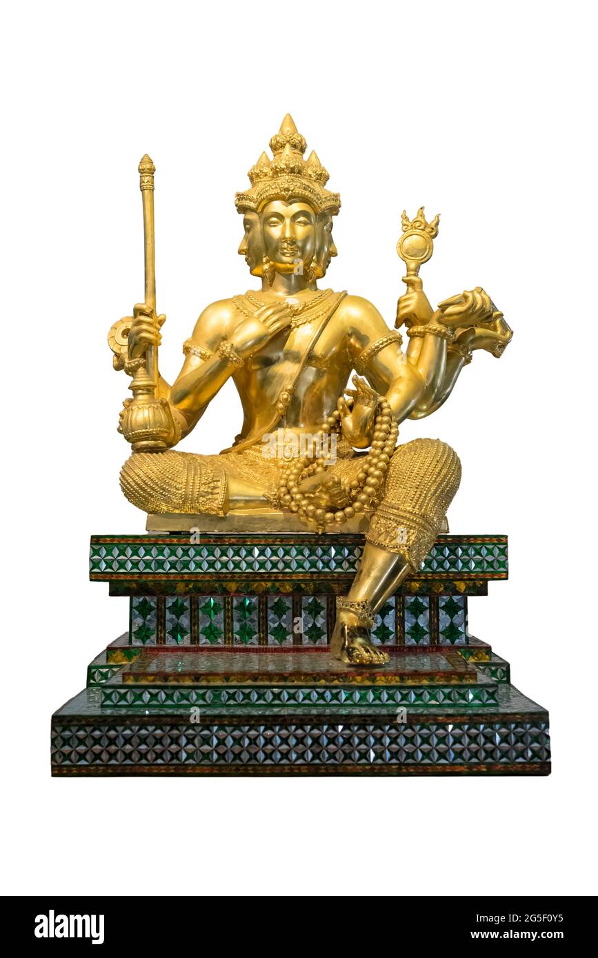 Vishnu statue sitting on the throne isolated on white background Stock ...