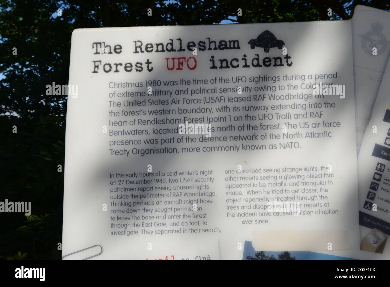 Information sign in Rendlesham Forest UFO sighting at RAF Woodbridge ...