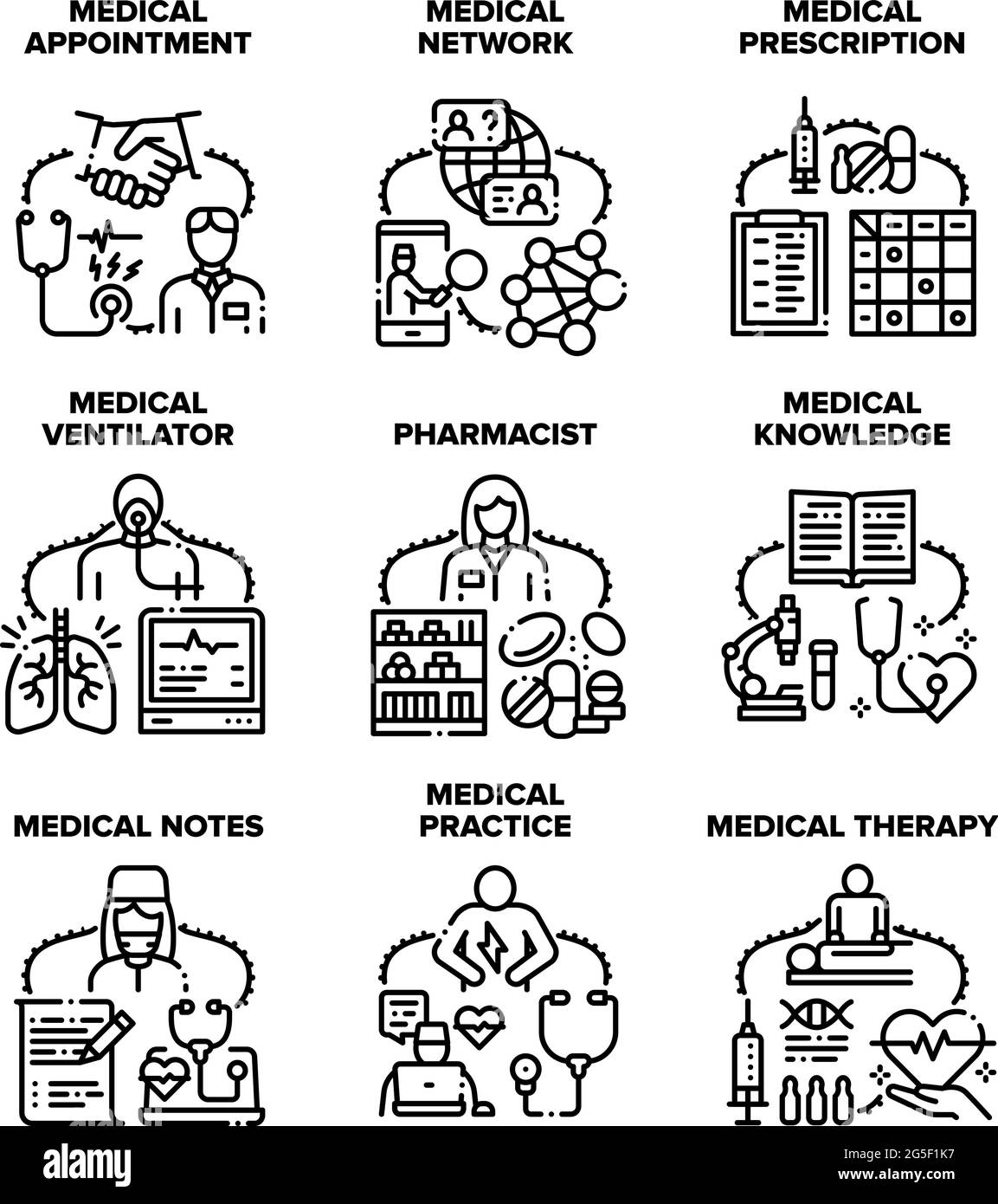 Medical Practice Set Icons Vector Illustrations Stock Vector Image ...