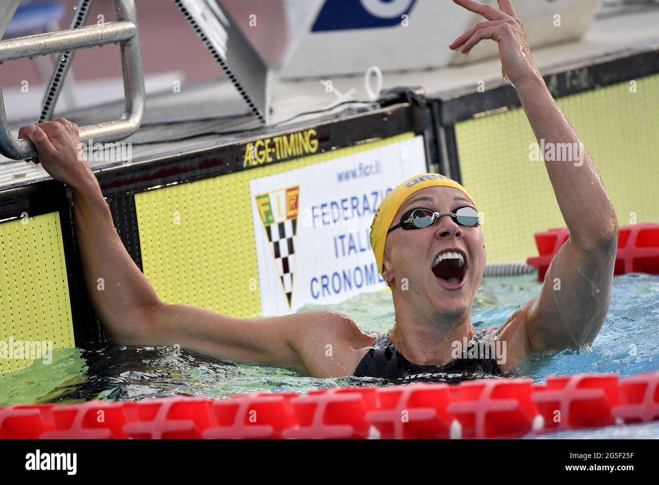 Sarah Sjostrom of Sweden celebrates after competing in the women 50m ...