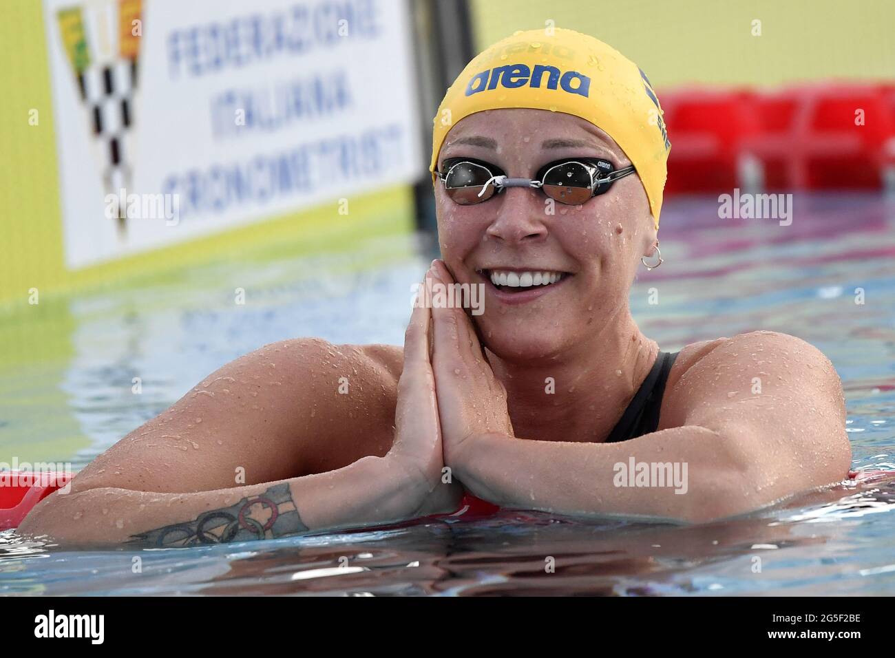 Rome, Italy. 25th June, 2021. Sarah Sjostrom of Sweden celebrates after ...