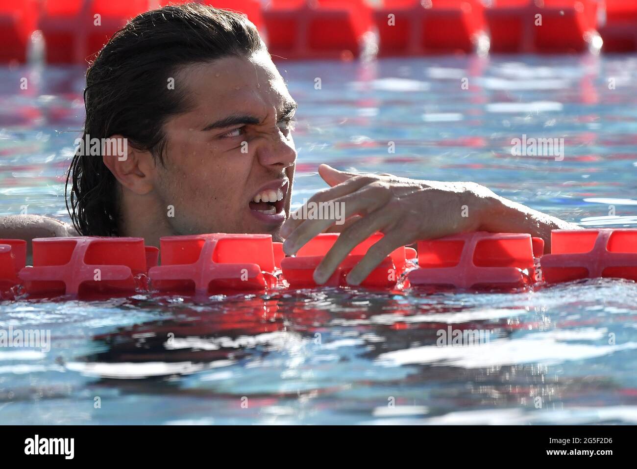 Rome, Italy. 25th June, 2021. Thomas Ceccon of Italy reacts after ...