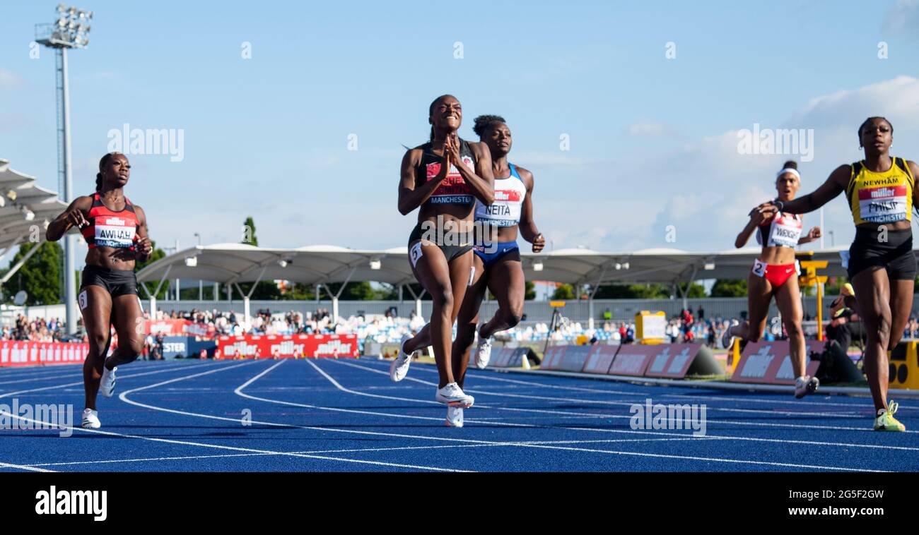 MANCHESTER - ENGLAND 25/27 JUN 21: Dina Asher-Smith celebrating her win ...