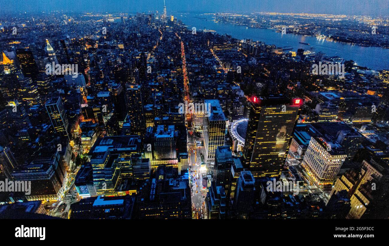 New York City seen by night from helicopter Stock Photo - Alamy