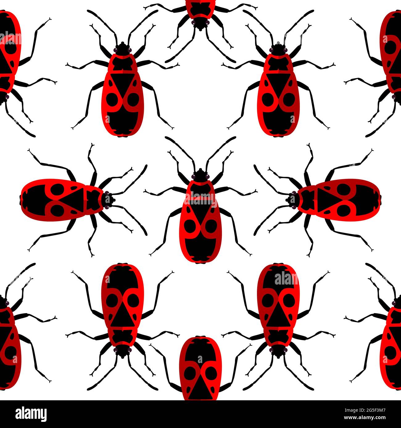 Firebug, Pyrrhocoris apterus. Seamless pattern. Vector illustration. Isolated on white ...