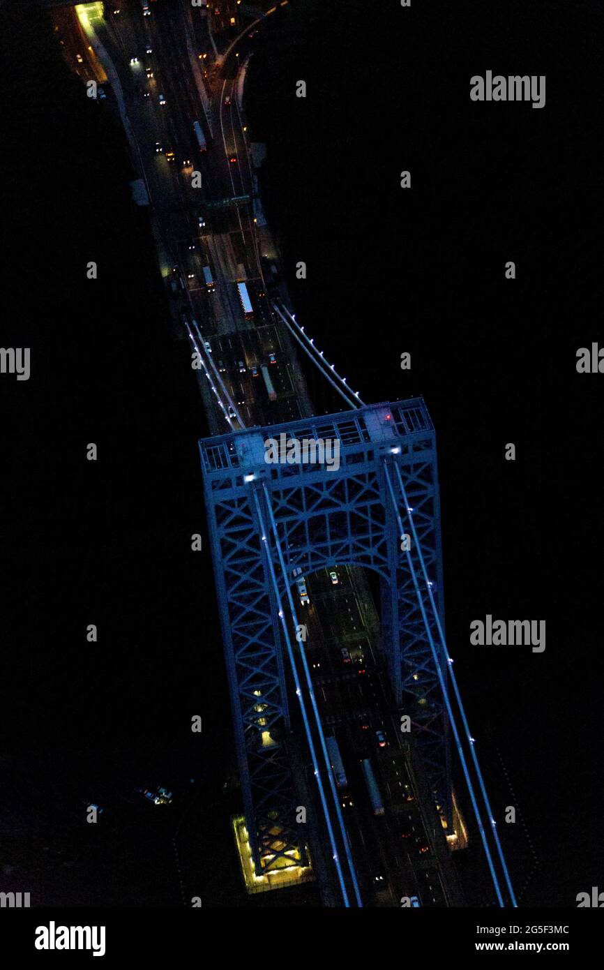 New York City seen by night from helicopter Stock Photo - Alamy