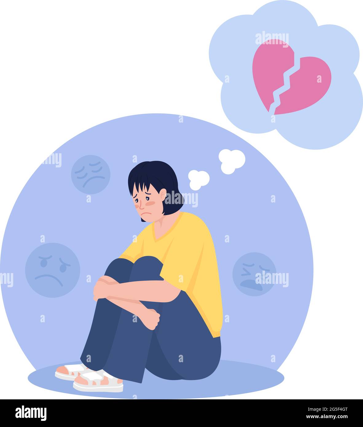 Sad lonely teenager thinking of breakup 2D vector isolated illustration ...