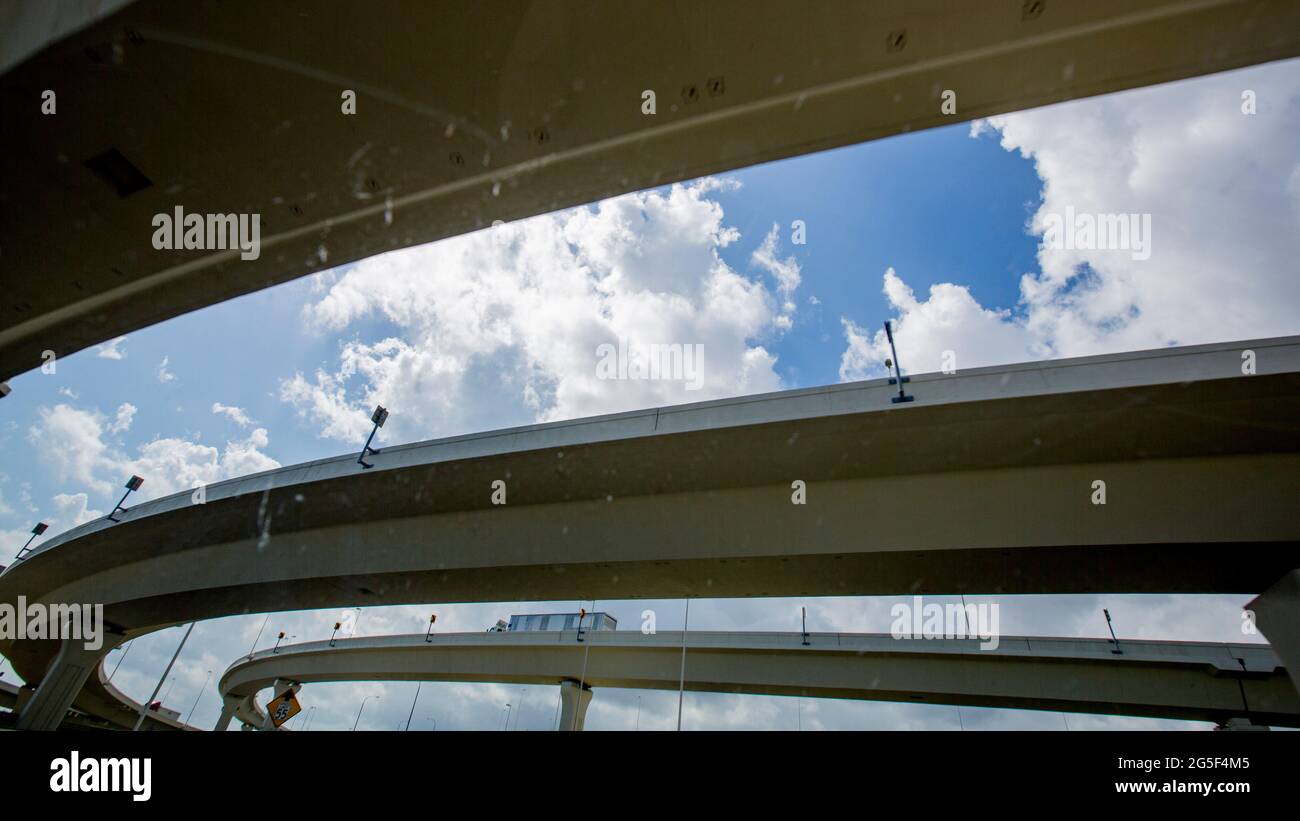 A long haul tractor trailer on an elevated highway ramp outside Tampa ...