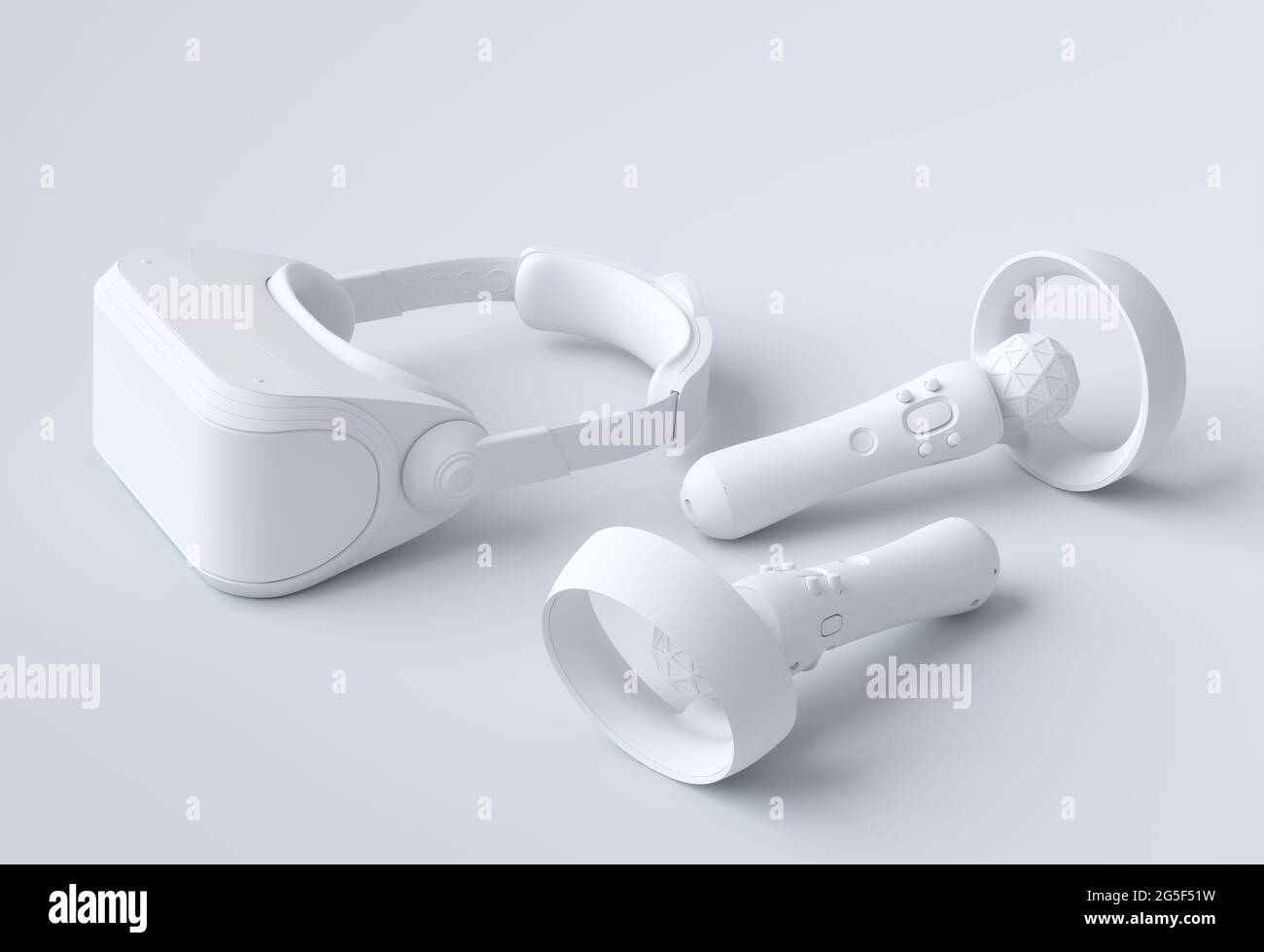 Virtual reality glasses and controllers for online gaming on white ...