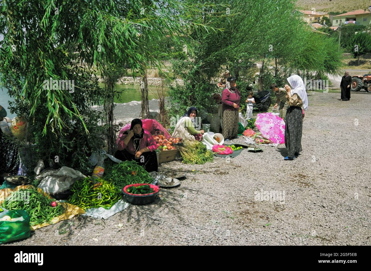rural agricultural market in Turkey vegetable and fruit stall where ...