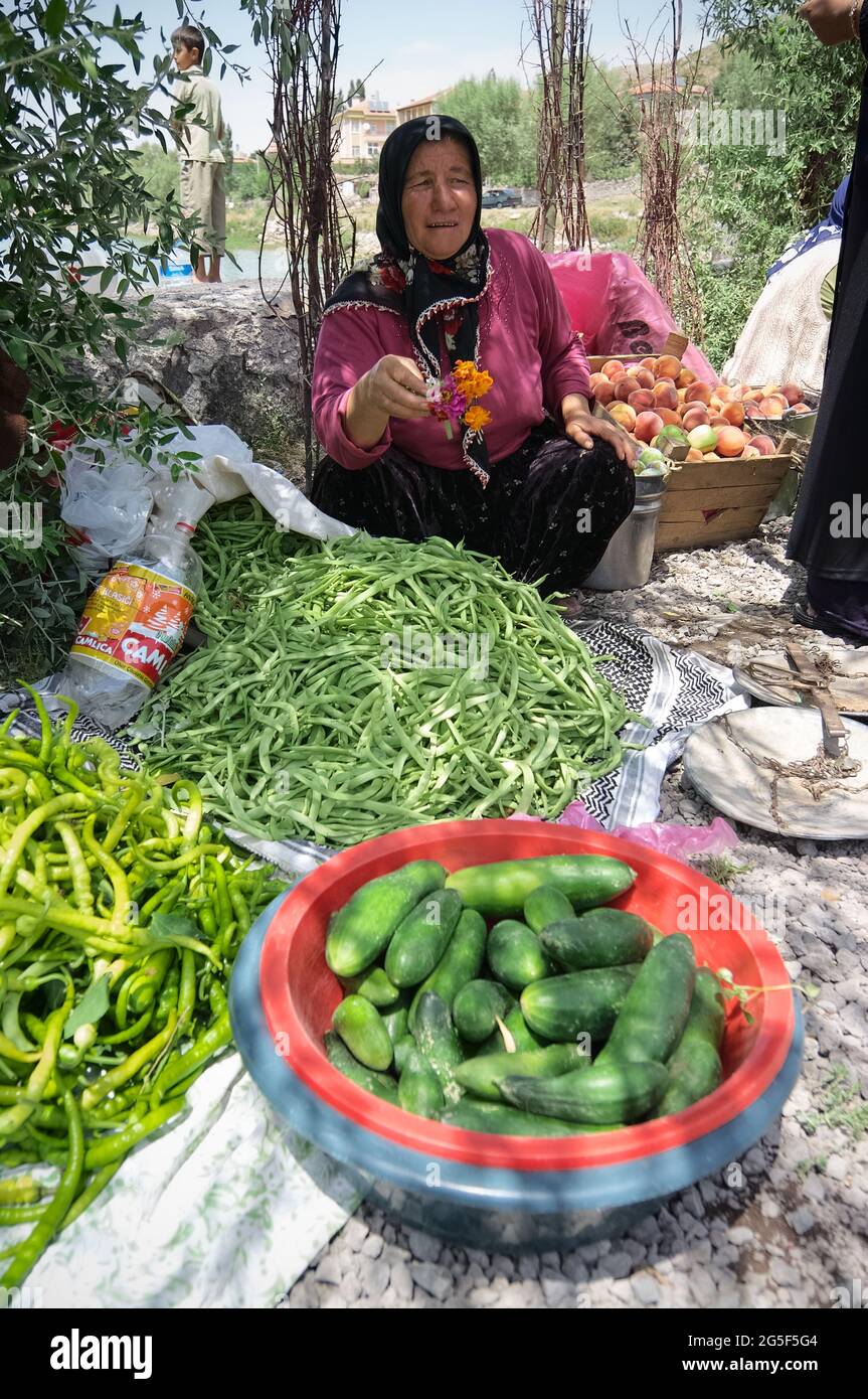rural agricultural market in Turkey vegetable and fruit stall where ...