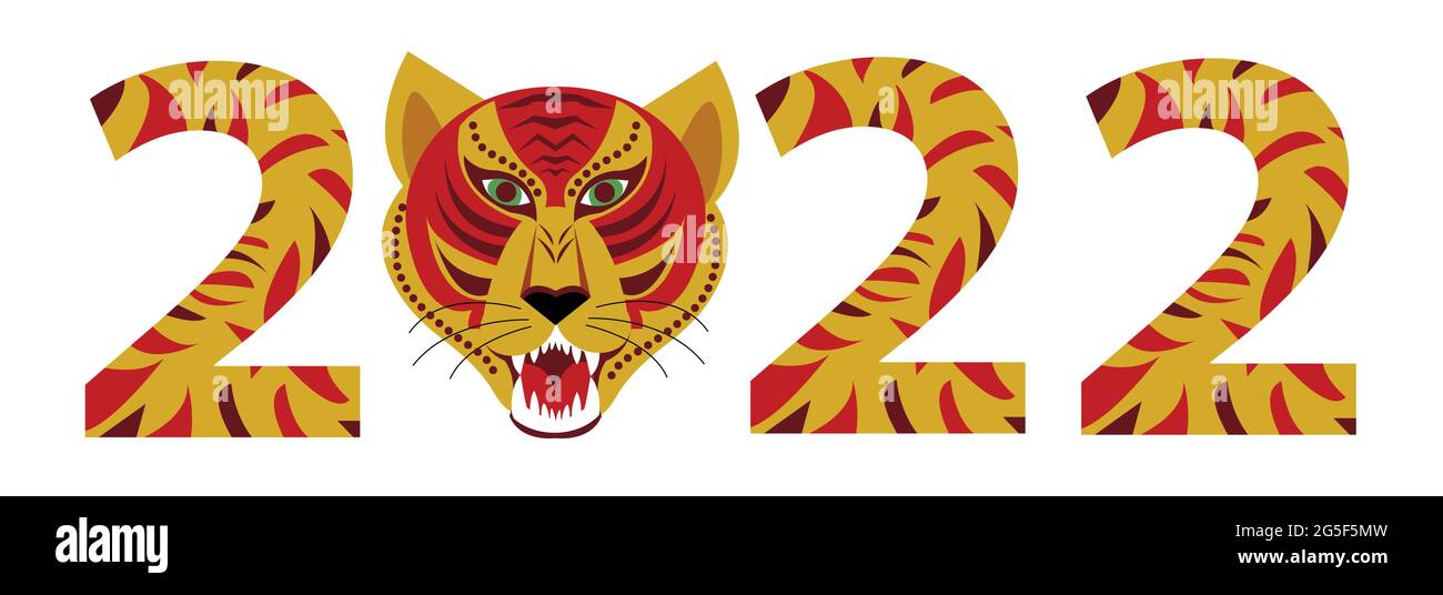 2022 black numbers and tiger print on white background Stock Vector ...
