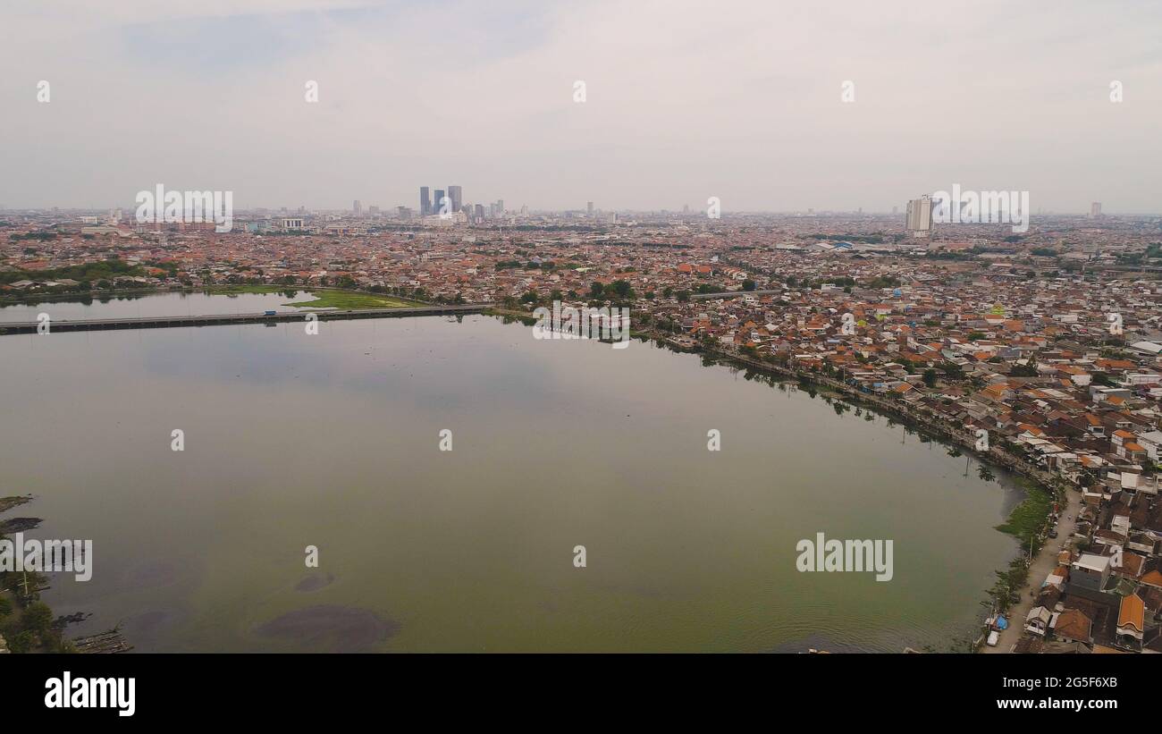 Aerial cityscape city Surabaya with skyscrapers, buildings and houses ...
