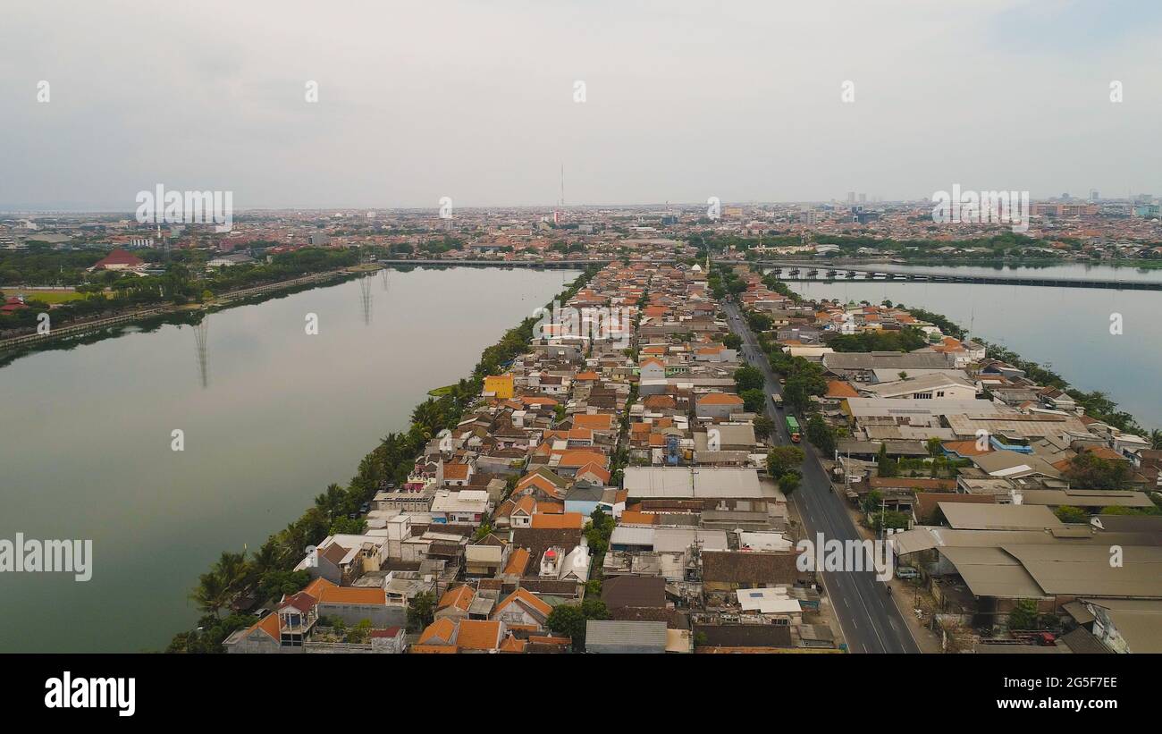 Aerial cityscape city Surabaya with skyscrapers, buildings and houses ...