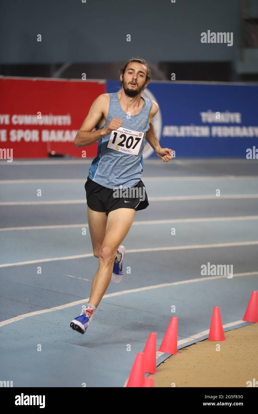 ISTANBUL, TURKEY - MARCH 07, 2021: Undefined athlete running during ...