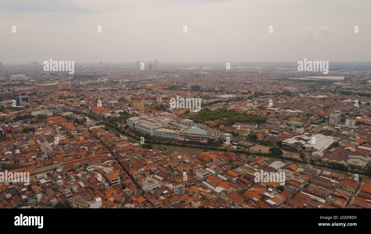 Aerial cityscape modern city Surabaya with skyscrapers, buildings and ...